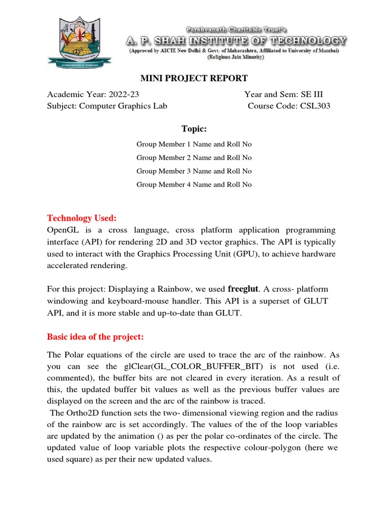 Mini Project Report Format | PDF | Computer Graphics | Rendering (Computer Graphics)