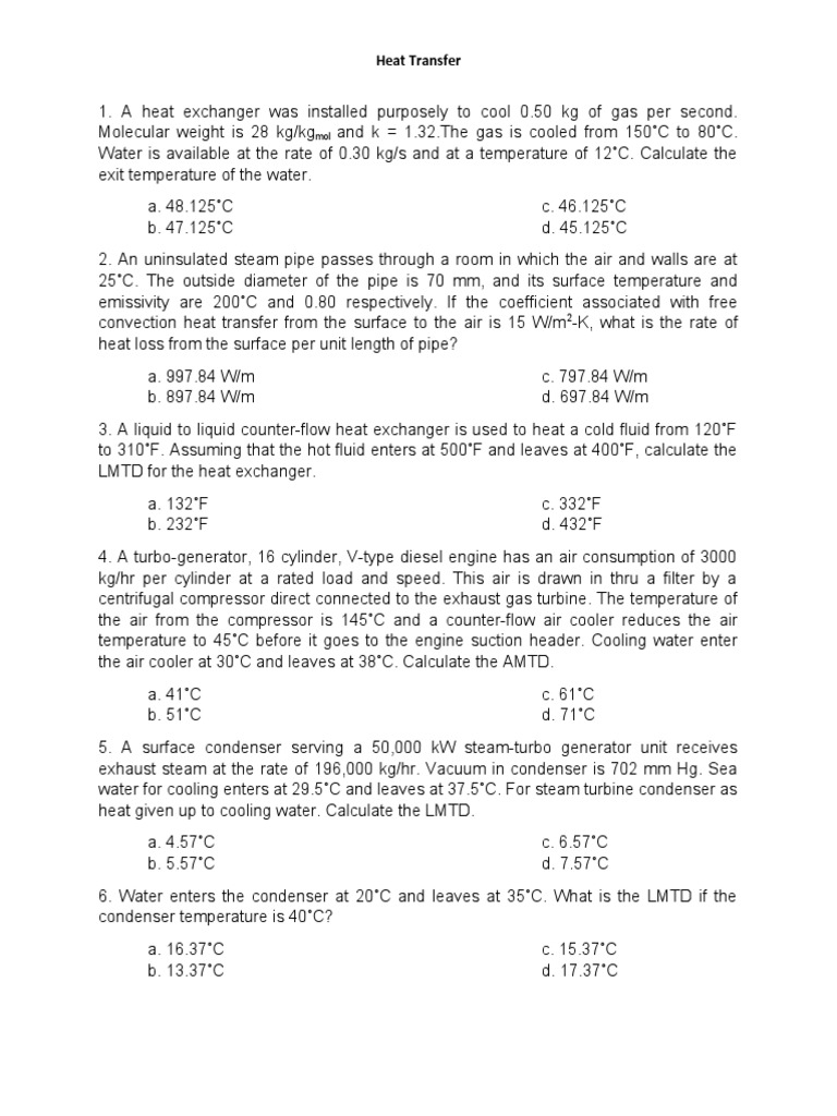 Heat Exchanger Sample Problems (Students) | PDF | Heat Exchanger | Heat ...