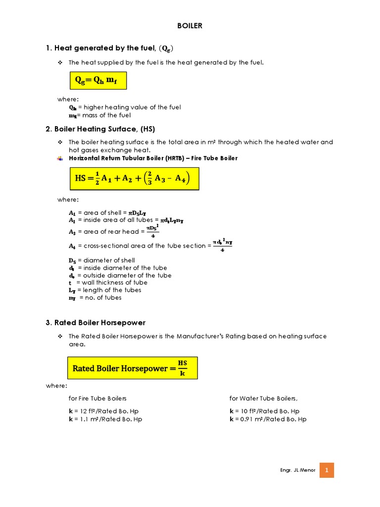 Boiler Formulas | PDF | Boiler | Horsepower