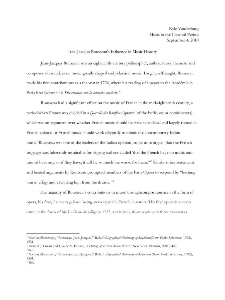 Jean-Jacques Rousseau's Influence in Music History | PDF