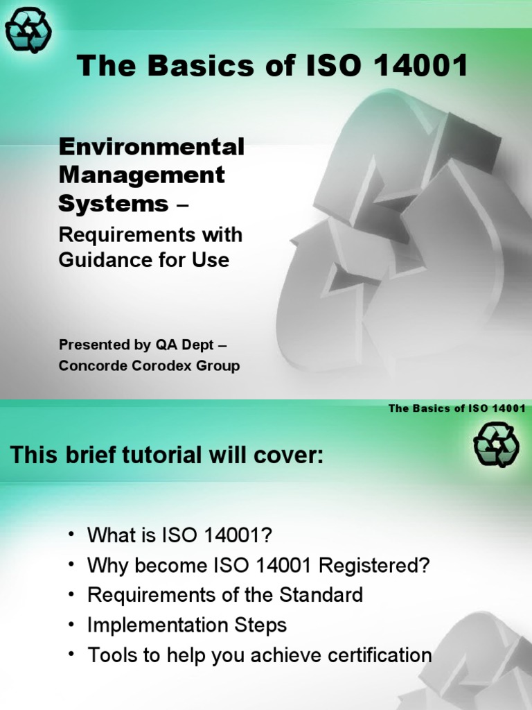 Basics of ISO 14001 | PDF | Internal Audit | Environmental Impact ...