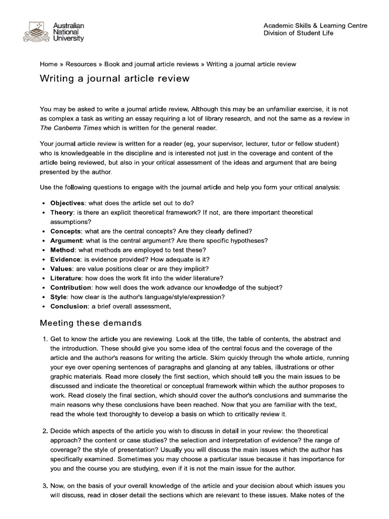 Writing A Journal Article Review - Academic Skills & Learning Centre ...