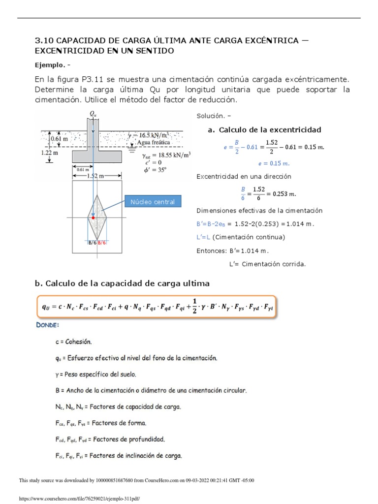 Análisis de la capacidad de carga de una cimentación sometida a carga ...