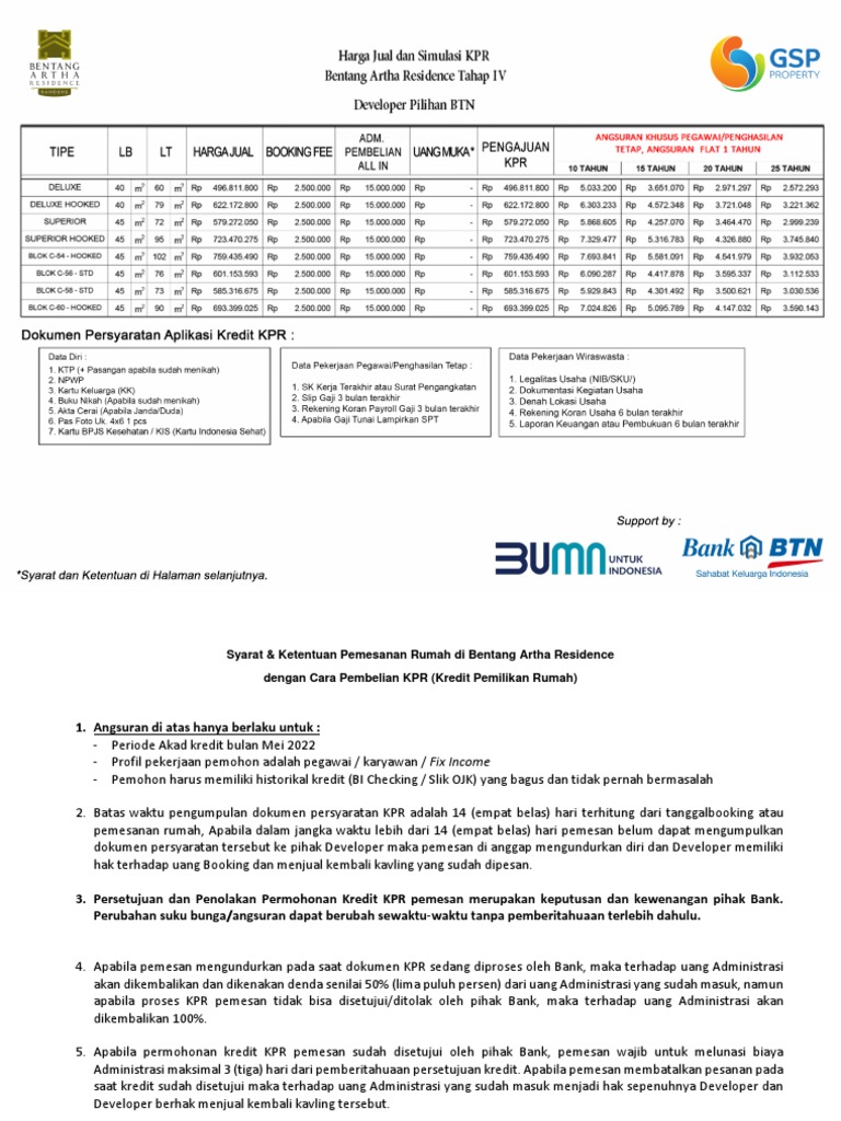 Pricelist Cluster Monte Rosa - Bar Tahap 4 Bunga Khusus | PDF