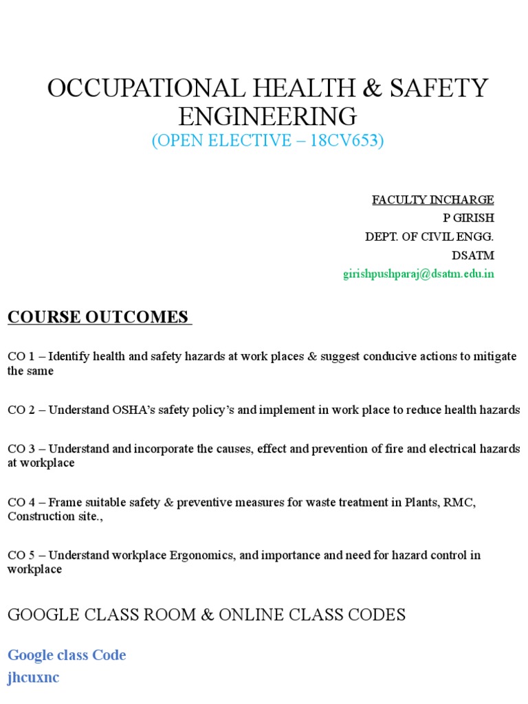 Occupational Health & Safety Engineering - Module - 1 | PDF
