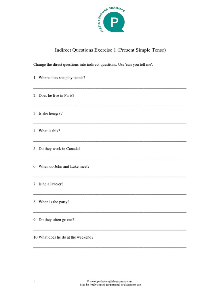 Indirect Questions Exercise 1 | PDF