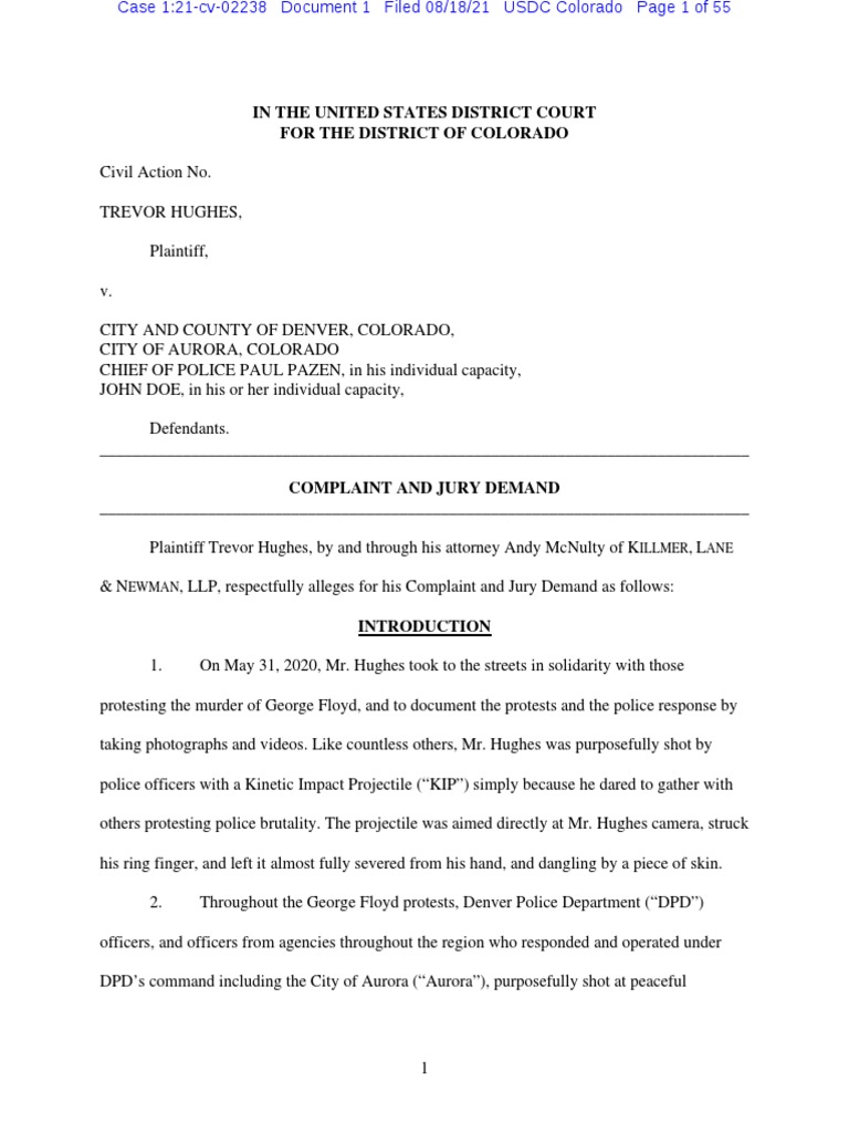 Trevor Hughes v. Denver, Et Al. | PDF | Lawsuit
