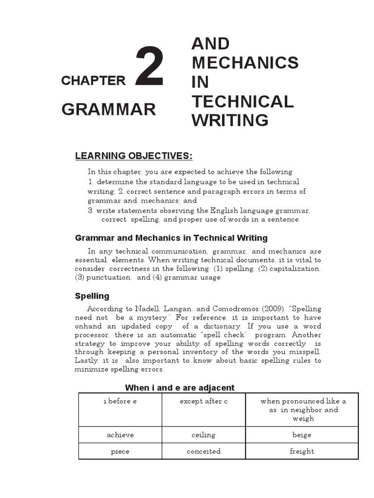 Grammar and Mechanics in Technical Writing | PDF | Verb | Subject (Grammar)
