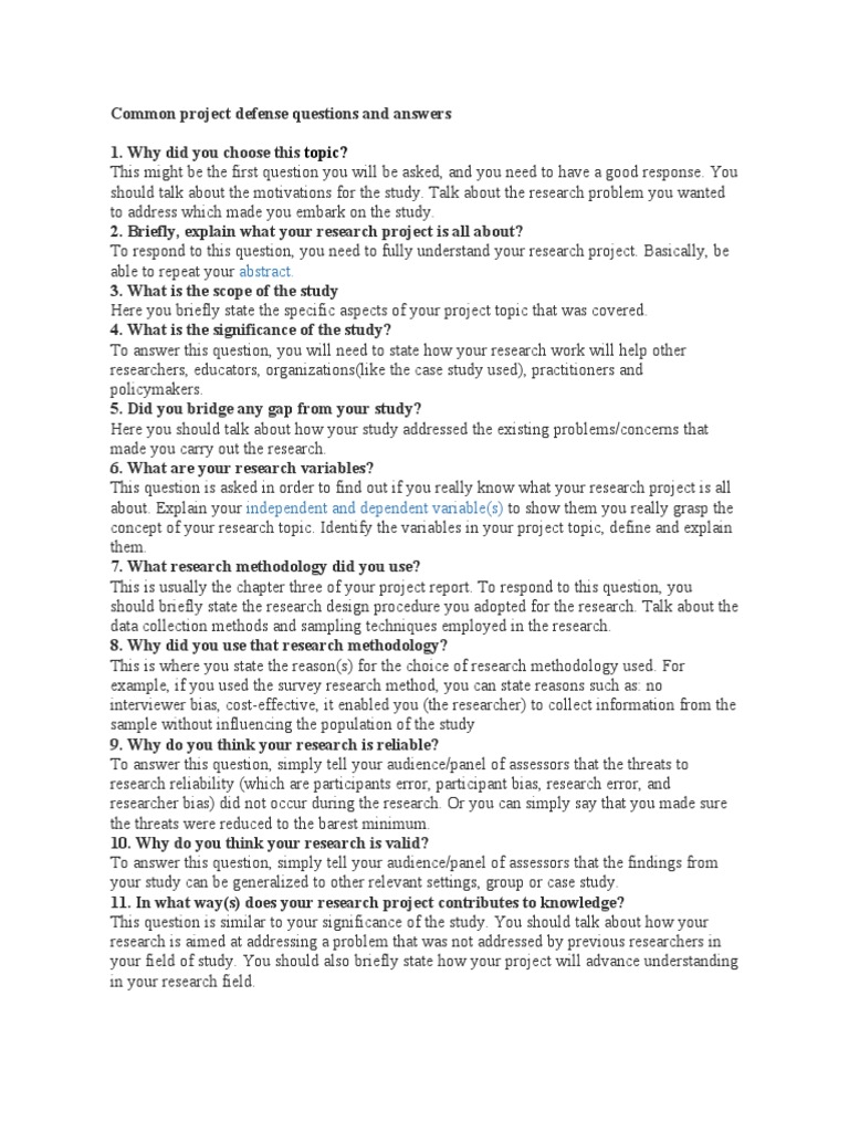 Common Project Defense Questions and Answers | PDF | Sampling ...