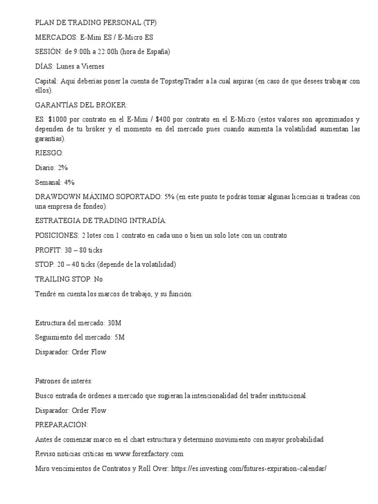 Plan de Trading Personal | PDF