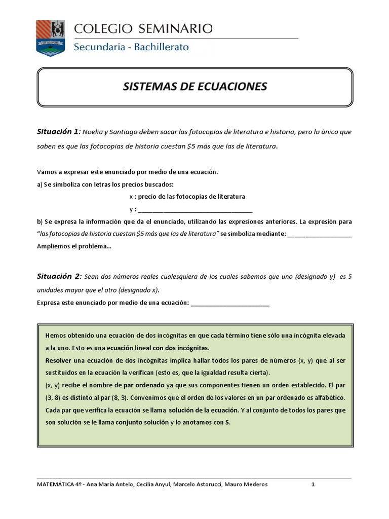 Sistemas de Ecuaciones 2022 Parte 1 | PDF | Ecuaciones | Sistema de ecuaciones lineales