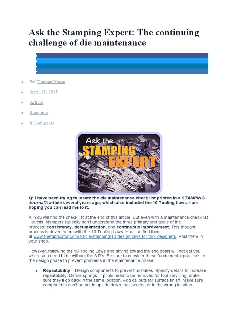 Ask The Stamping Expert | Download Free PDF | Reliability Engineering ...