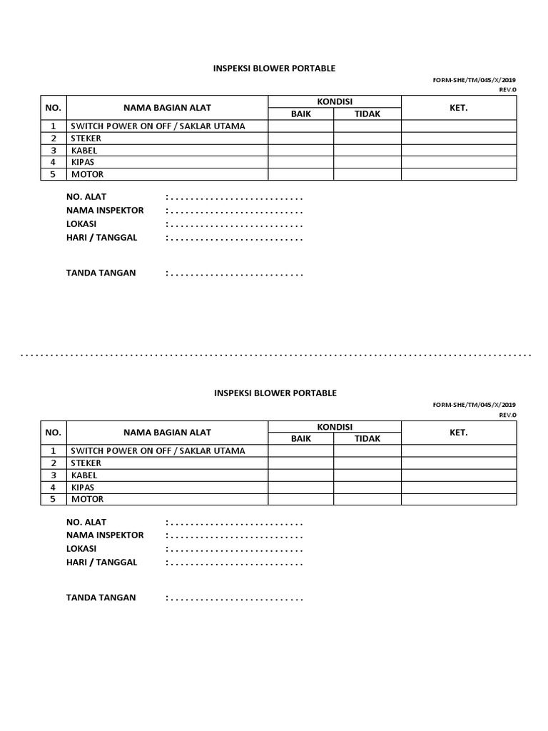 Form Inspeksi Blower Portable | PDF