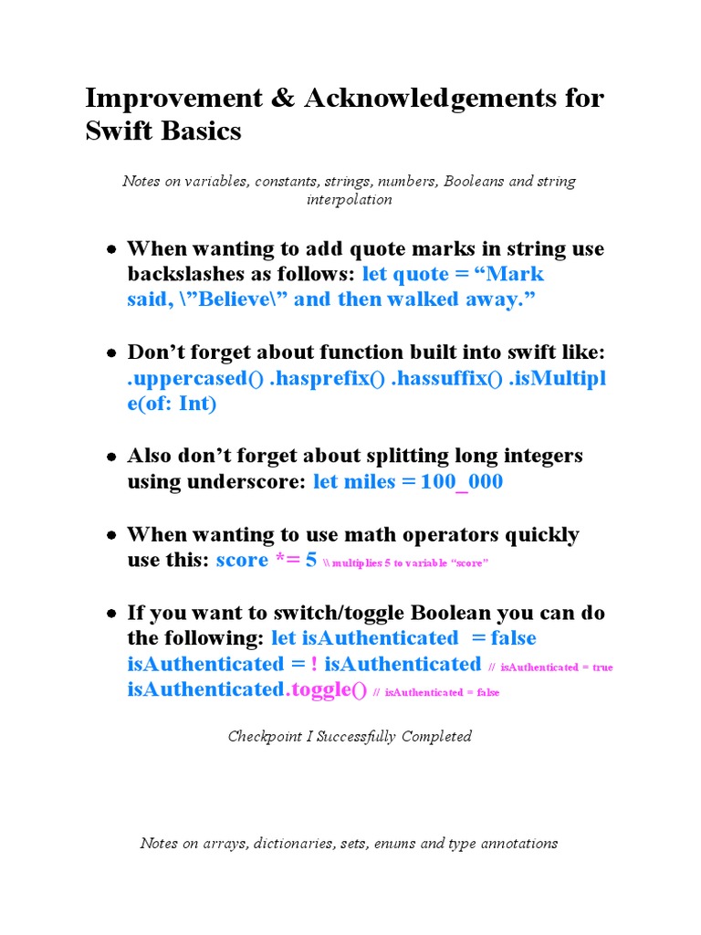Swift Basic Pdf Boolean Data Type Parameter Computer Programming 2163