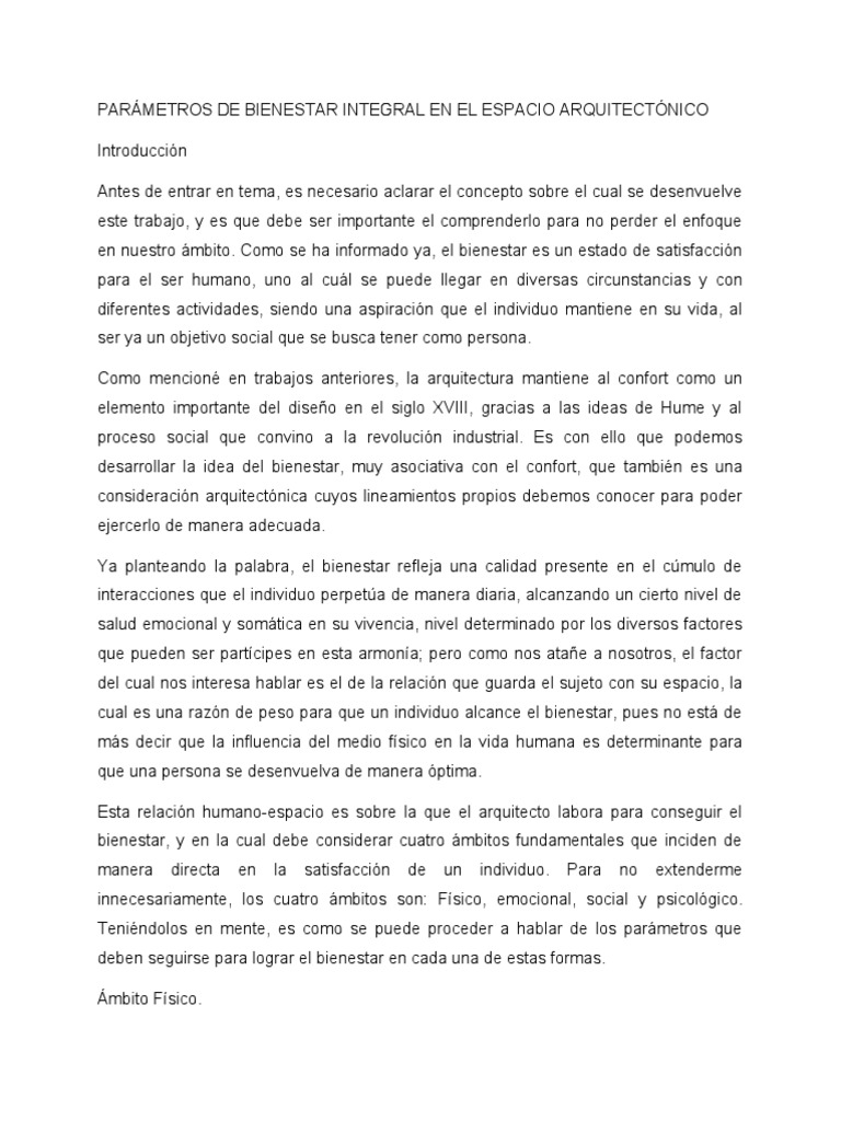 Parámetros de Bienestar Integral en El Espacio Arquitectónico | PDF | Las emociones | Percepción