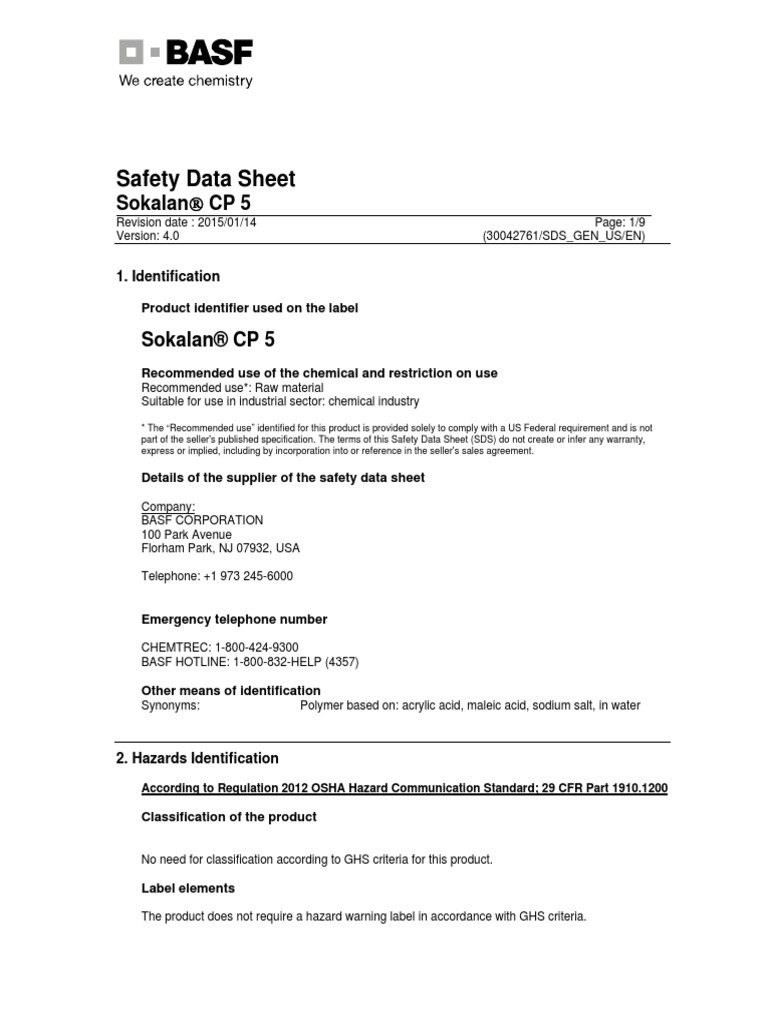SDS SokalanCP5 ISS150330 English | PDF | Toxicity | Chemistry