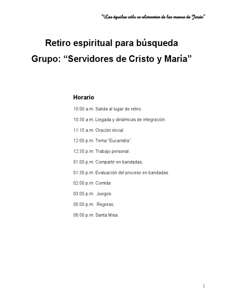Retiro Espiritual para B - Squeda | PDF | eucaristía | Misa (liturgia)