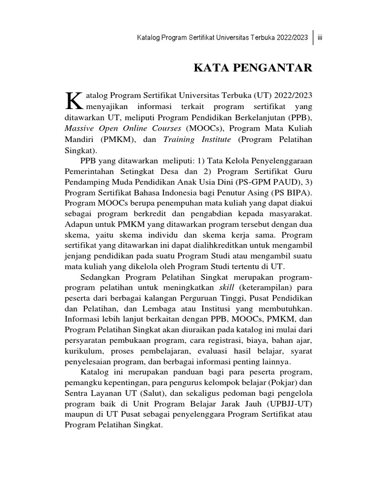 Katalog Program Sertifikat UT 2022-2023-FINAL SC 31 Mei 2022 FINAL SC TTD Perbaikan | PDF