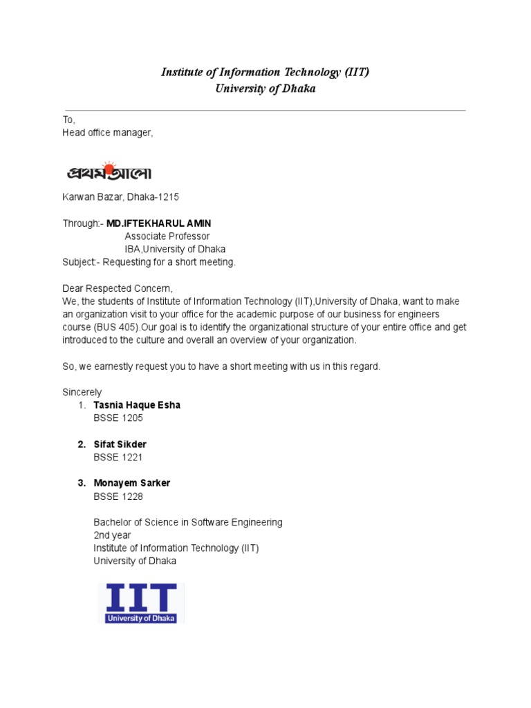 Organization Visit Letter | PDF