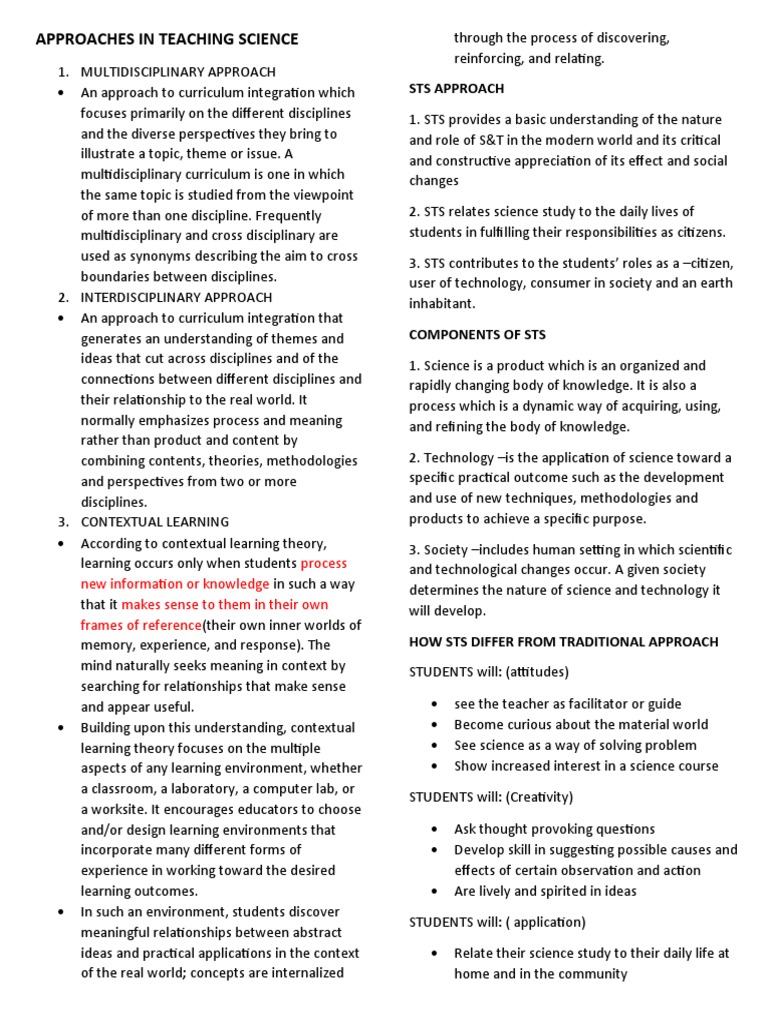 Approaches in Teaching Science | PDF | Learning | Interdisciplinarity