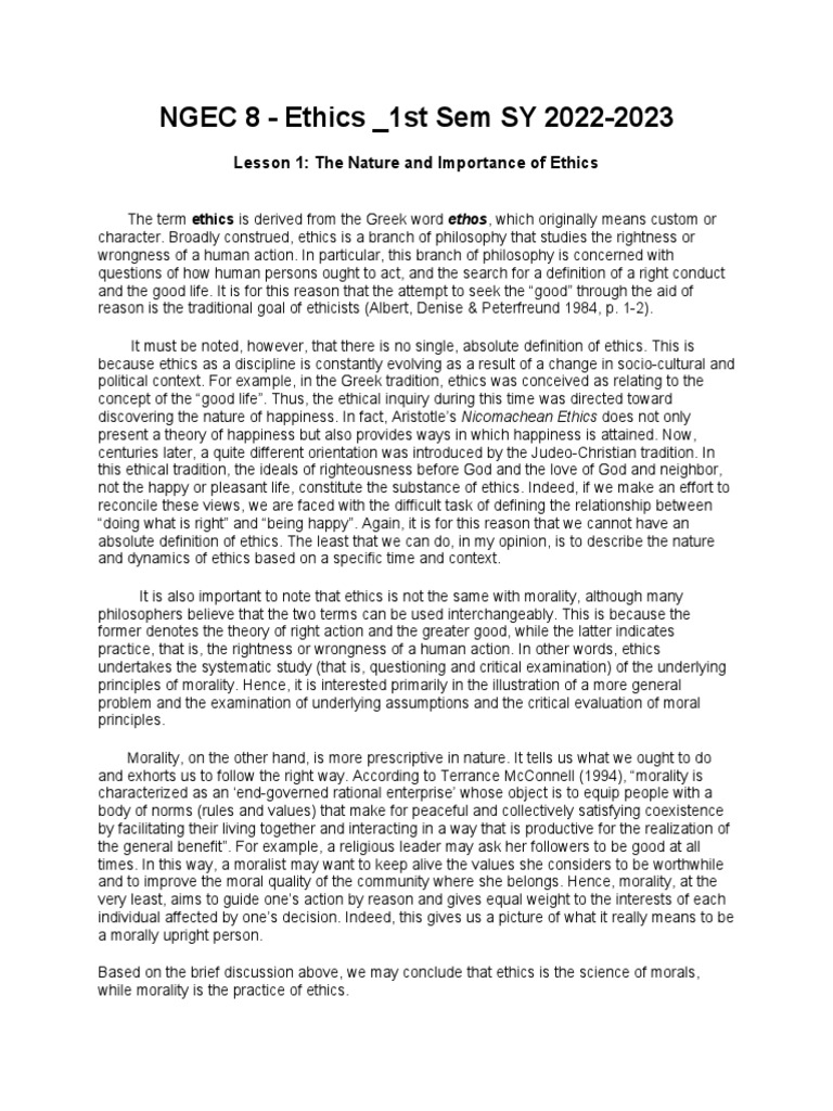 NGEC 8 Ethics Prilem Module | PDF | Morality | Autonomy