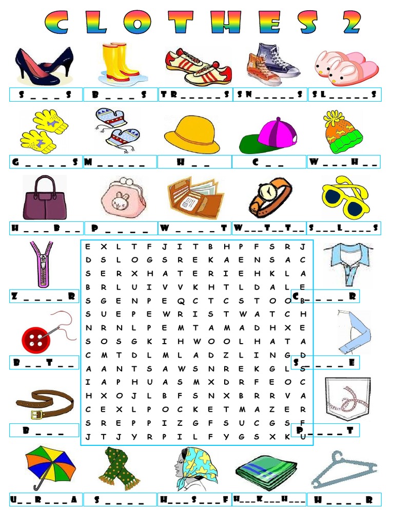 Clothing and Accessories Word Search | PDF | Uniforms | Clothing