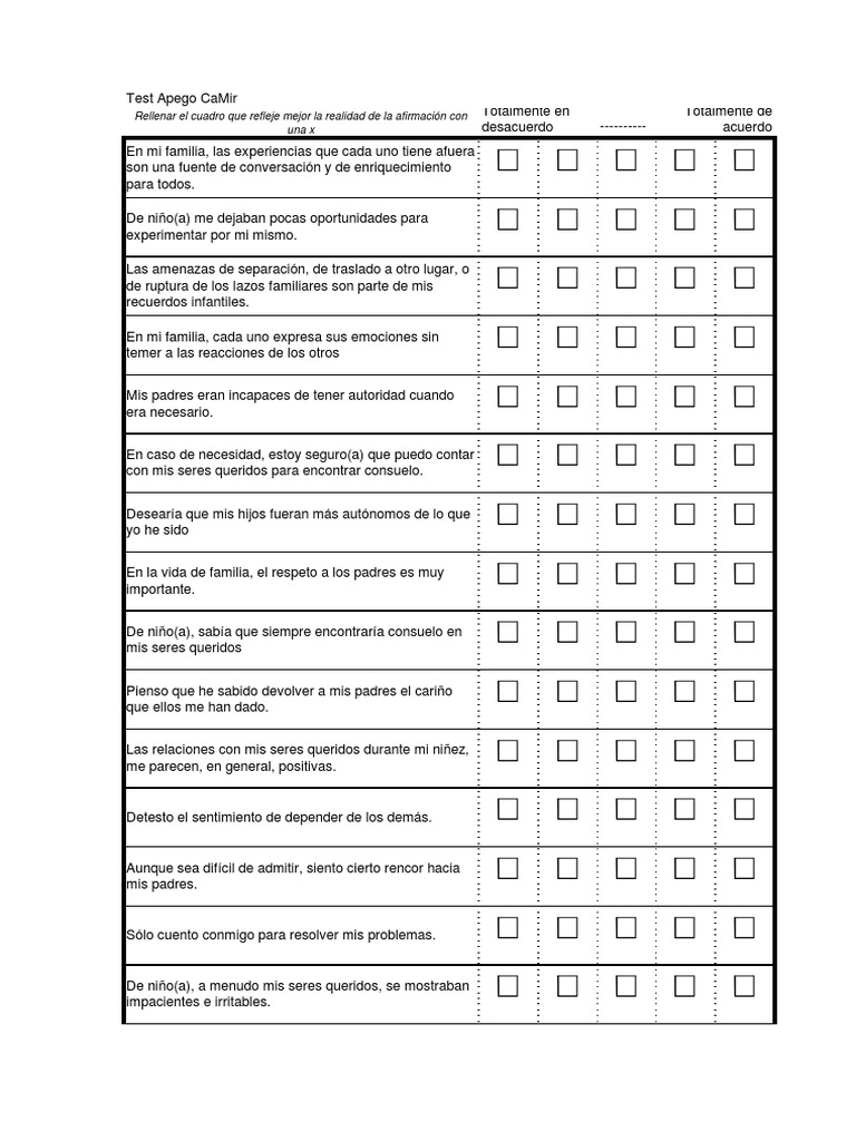 Plantilla Test Apego CaMir | PDF | Familia | Amor
