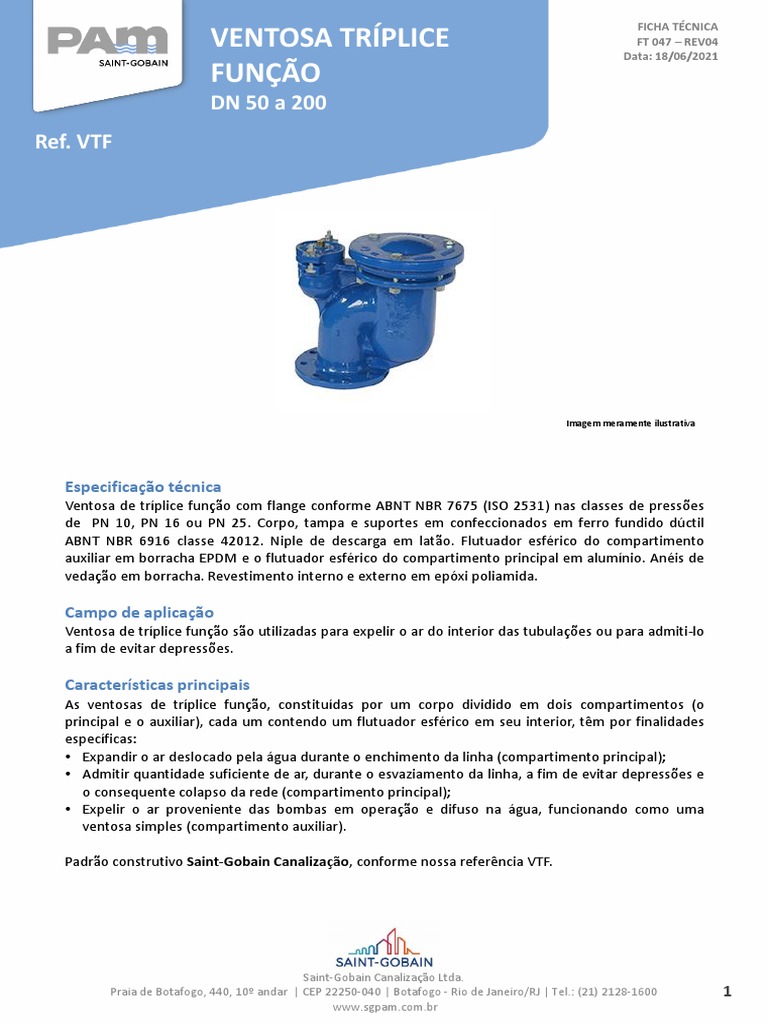 SAINT GOBAIN - Ficha Técnica - Ventosa Tríplice Função | PDF | Materiais