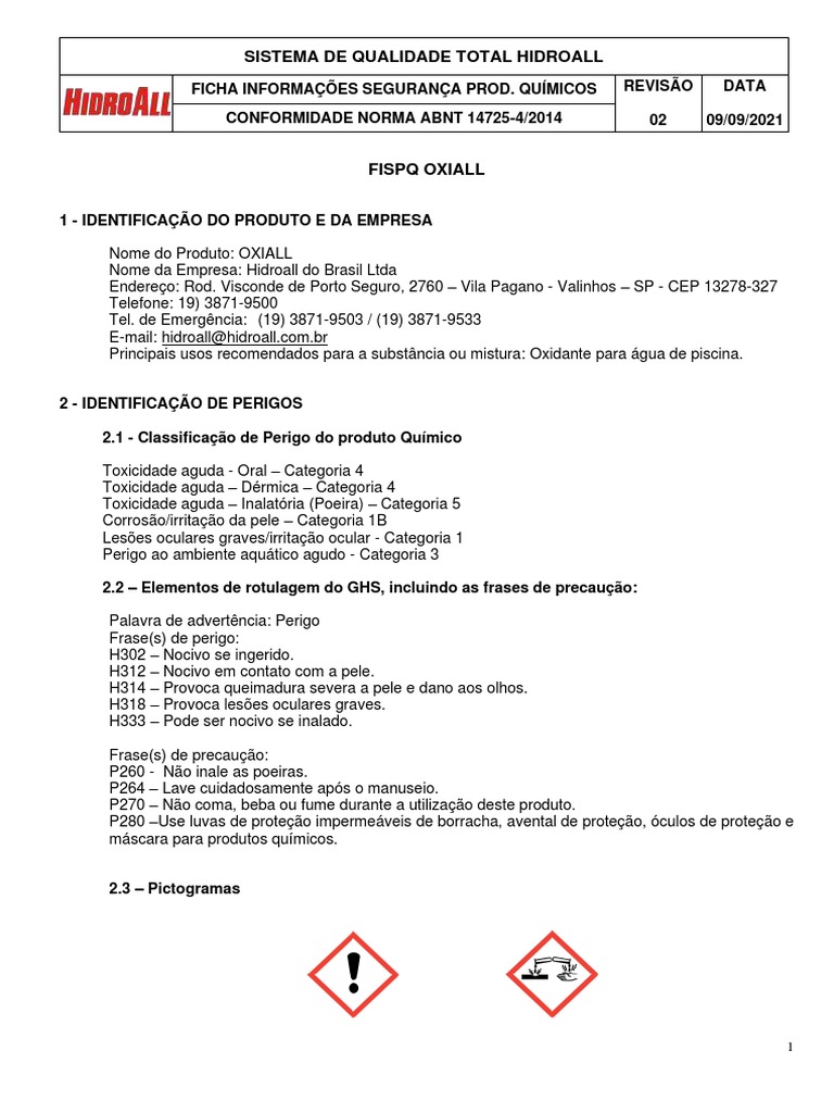 Fispq Oxiall DP0038 | PDF | Primeiros socorros | Desperdício