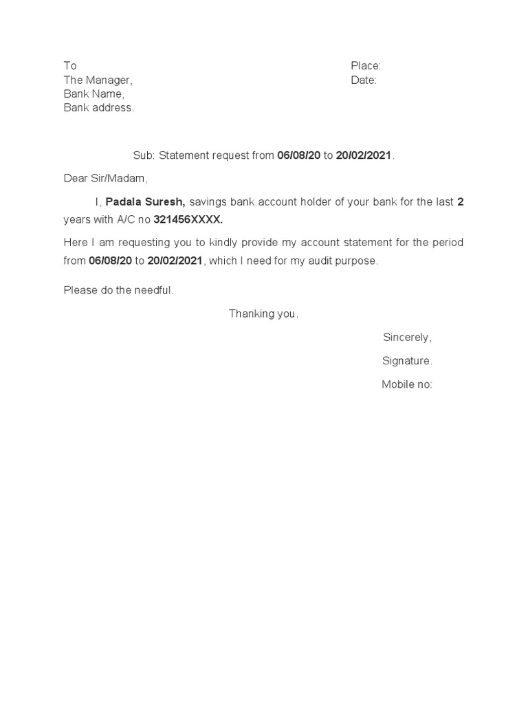 Bank Statement Request Letter 1 | PDF