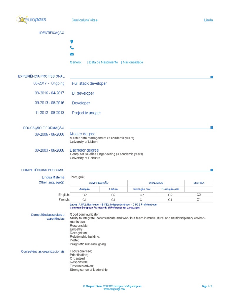 EUROPASS - TEMPLATE | PDF | Cognition | Learning