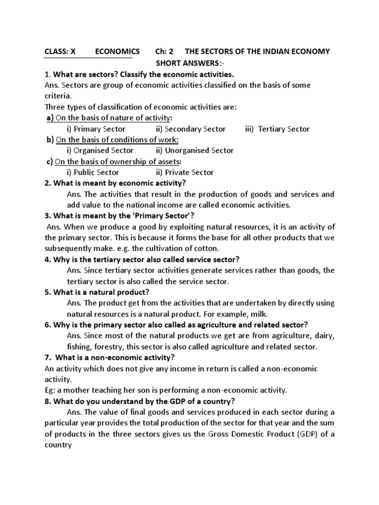 Class X Eco Ch2 QAs For Online | PDF | Underemployment | Gross Domestic Product