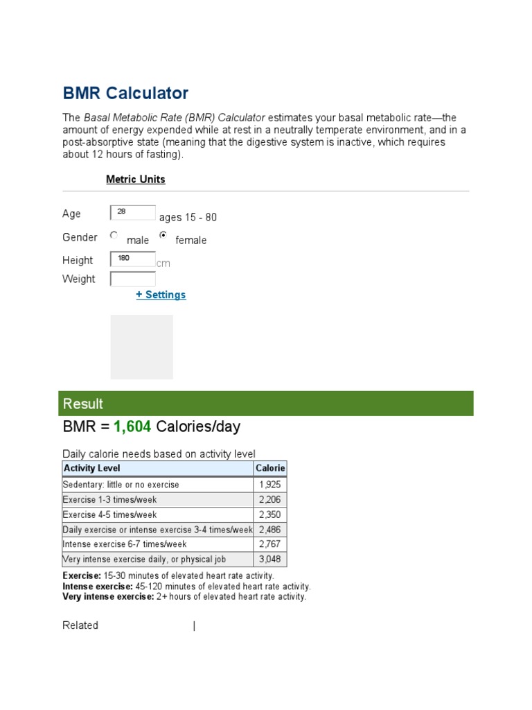 BMR Calculator | PDF | Determinants Of Health | Health Sciences