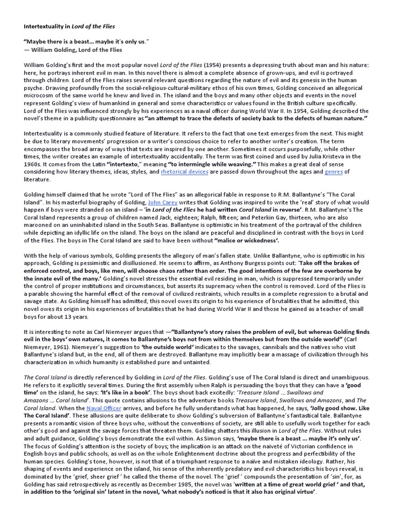 Intertextuality in Lord of The Flies Final 1 | PDF | Intertextuality | Jesus