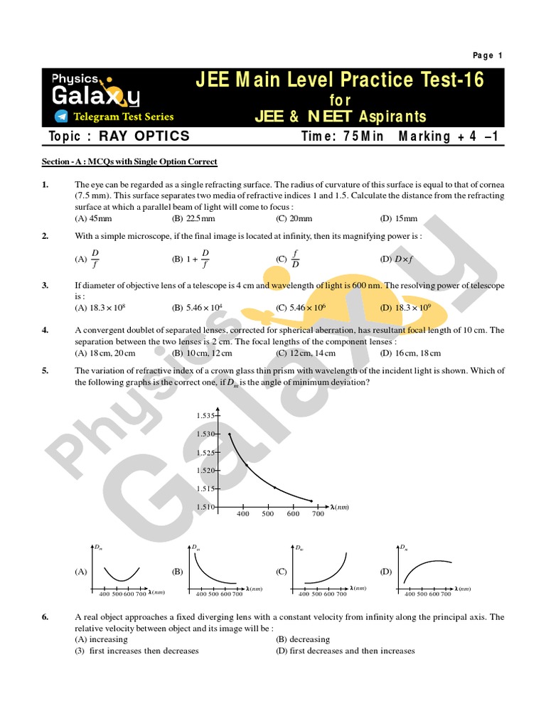 JEE Main Level Practice Test-16: For JEE & NEET Aspirants | PDF | Glass ...
