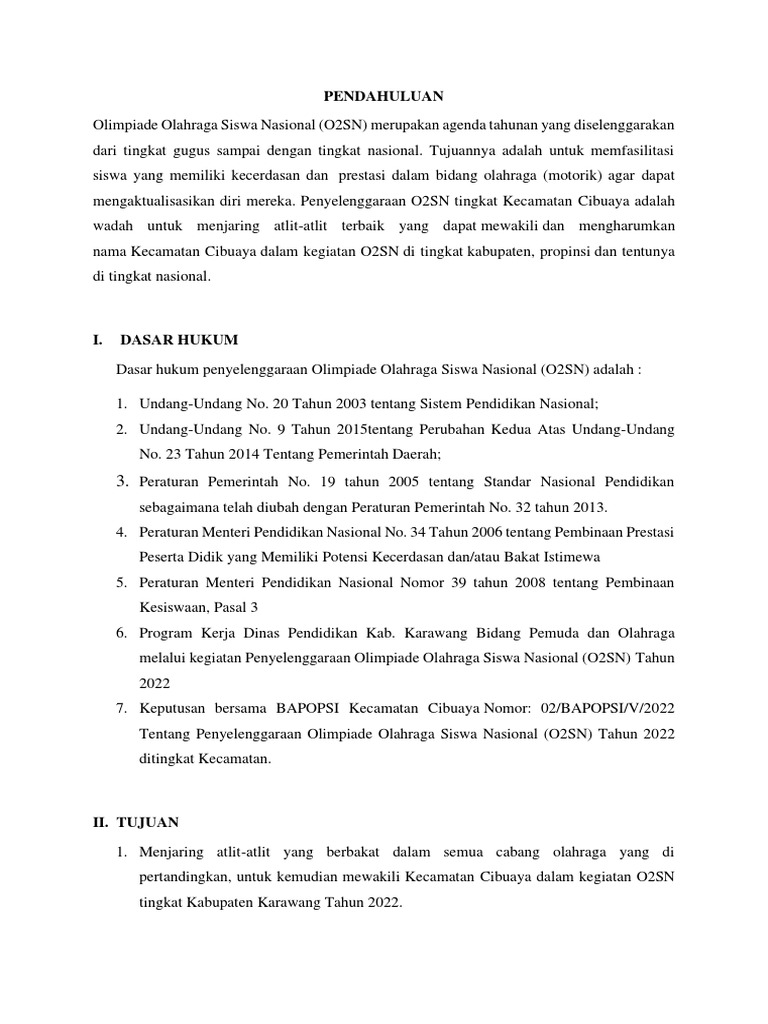 Proposal O2SN TAHUN 2022 KECAMATAN CIBUAYA | PDF