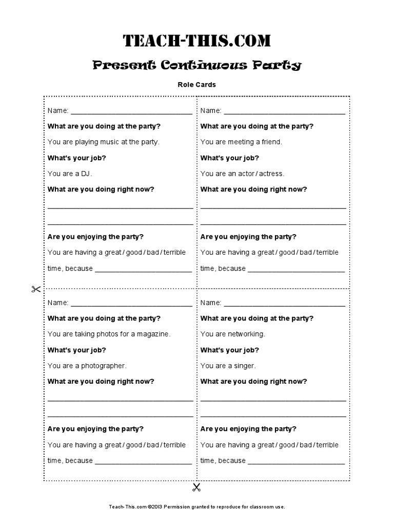 Present Continuous Party | PDF | Career & Growth | Social Science