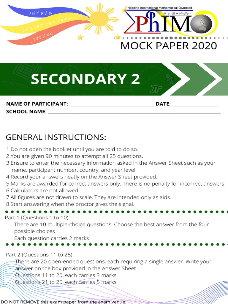 PHIMO 2020 Mock Exam Paper S2 | PDF | Elementary Mathematics ...
