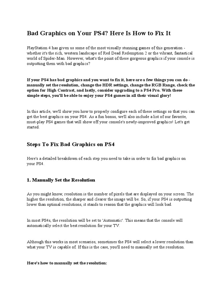 Bad Graphics On Your PS4 - Here Is How To Fix It | PDF | Display Resolution | Computer Monitor