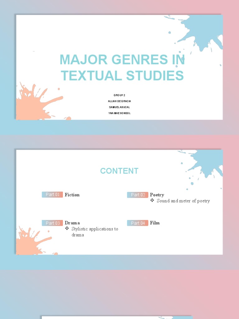 Major Genres in Textual Studies Group 2 | PDF | Poetry | Metre (Poetry)