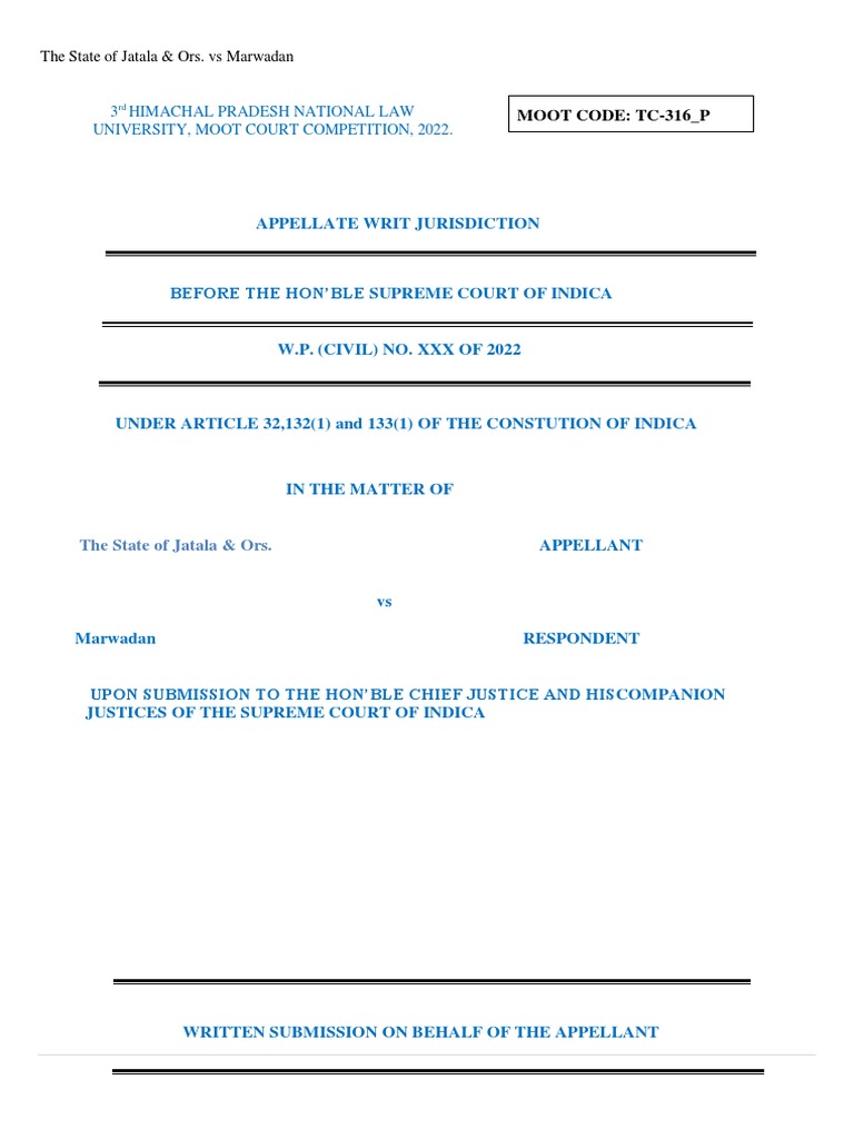 Moot Submission: Jatala vs Marwadan | PDF | Applied Ethics | Ethical ...