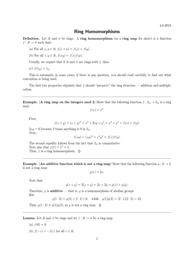 Exploring Ring Homomorphisms and Their Properties | PDF | Ring ...