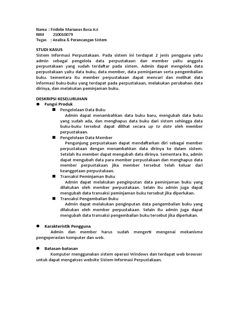 Analisa & Perancangan Sistem - Tugas 1&2 UTS | PDF