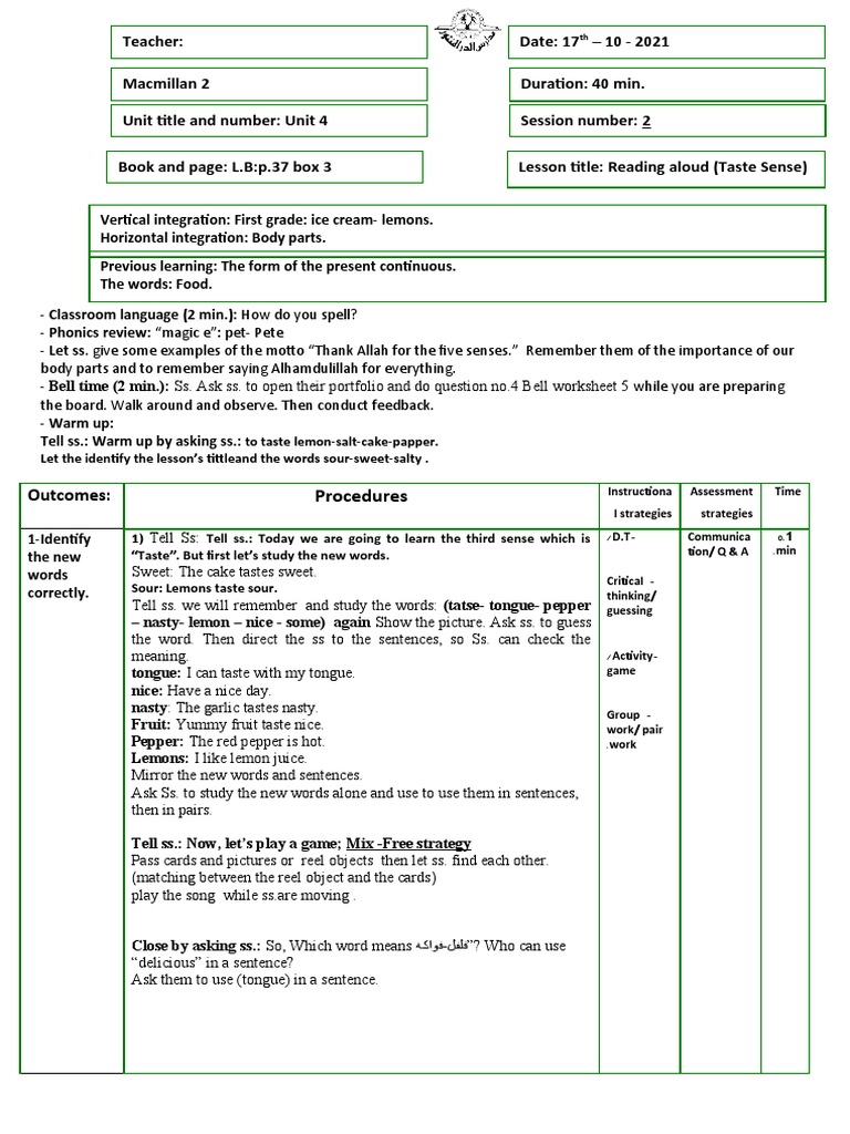 Unit 4 Taste Sense Reading Aloud | PDF | Behavior Modification | Cognitive Psychology