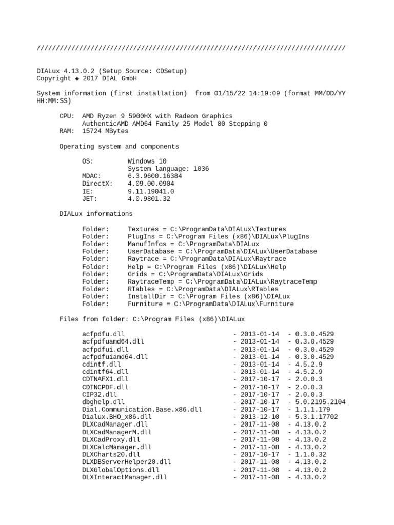 DIALux Setup Information | PDF | System Software | Personal Computers