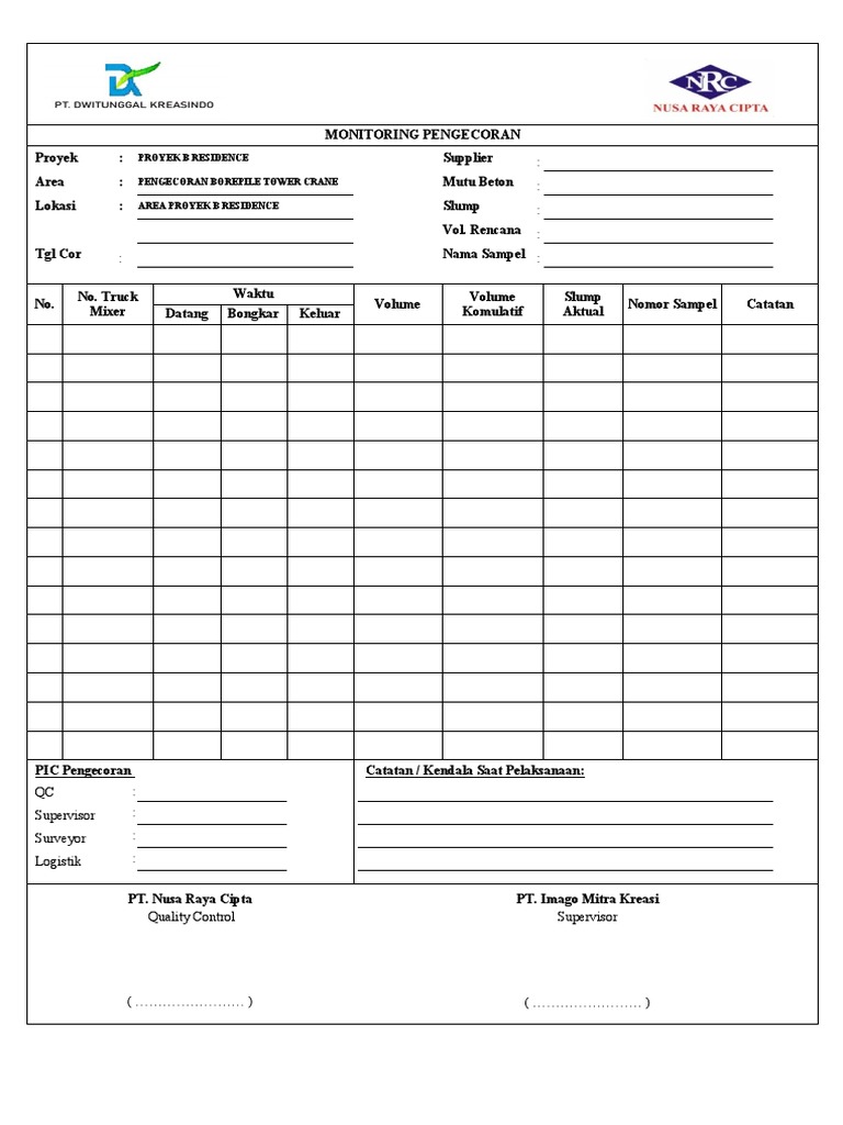Form Monitoring Cor bORE PILE | PDF