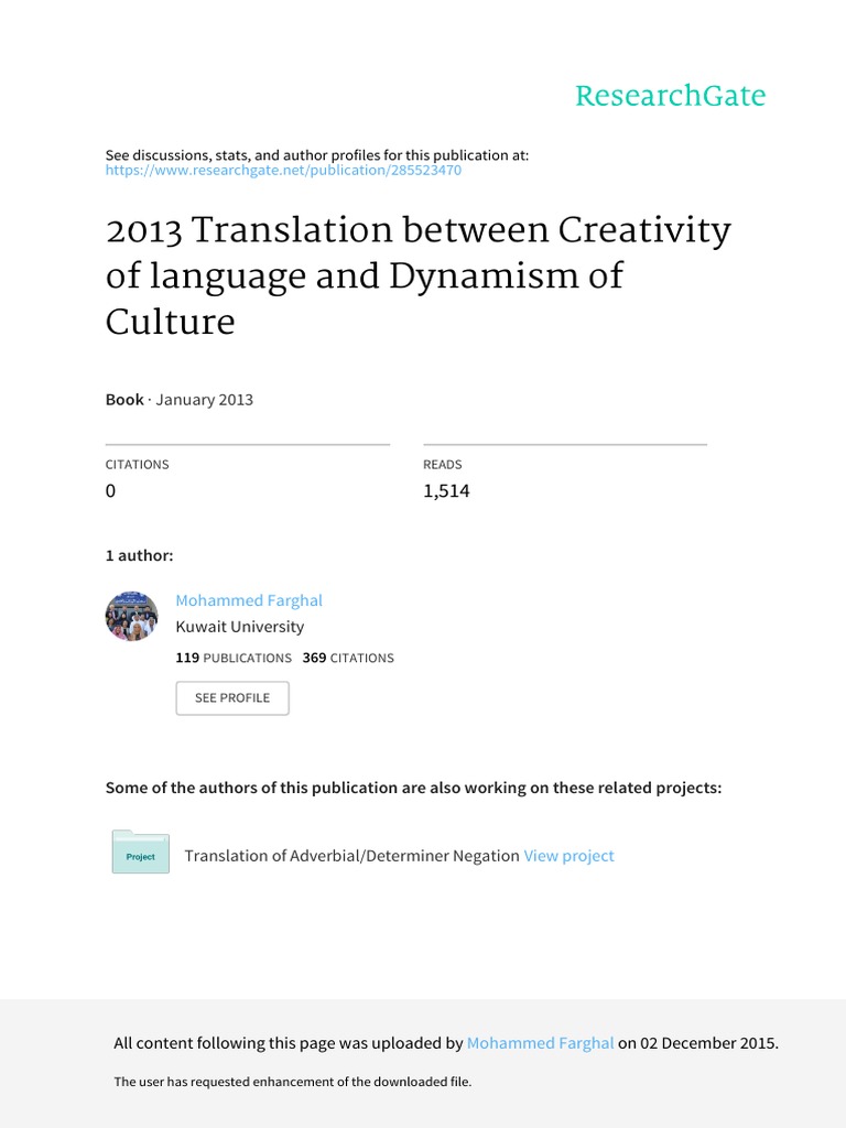 2013 Translation Between Creativity of Language and Dynamism of Culture ...