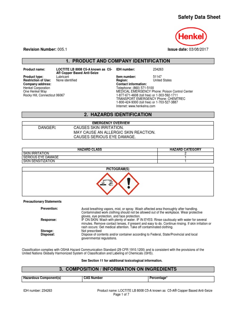 43-Loctite LB8008 C5a MSDS | PDF | Dangerous Goods | Safety