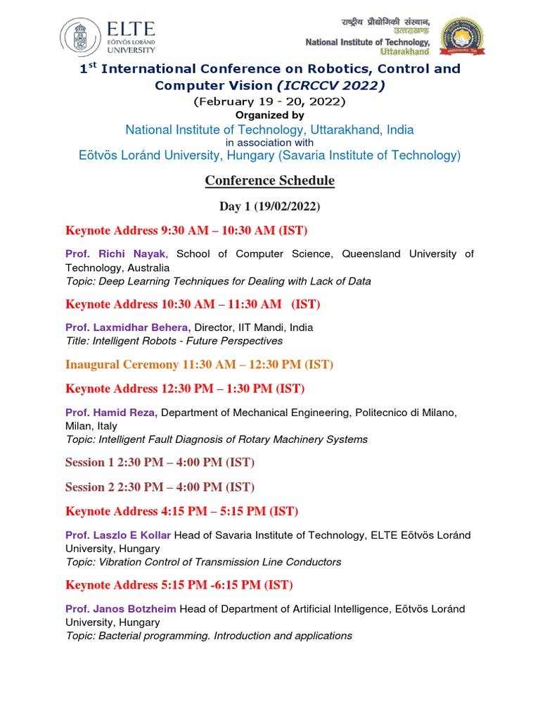 ICRCCV2022 Schedule | PDF | Robotics | Computing