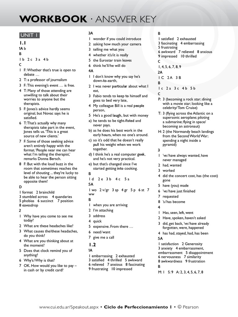 Workbook Â Answer Key - Pearson Elt | PDF